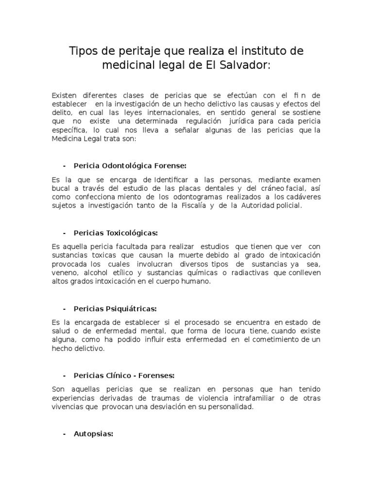 Tipos de Peritajes en Medicina Legal | PDF | Jurisprudencia médica | Juez