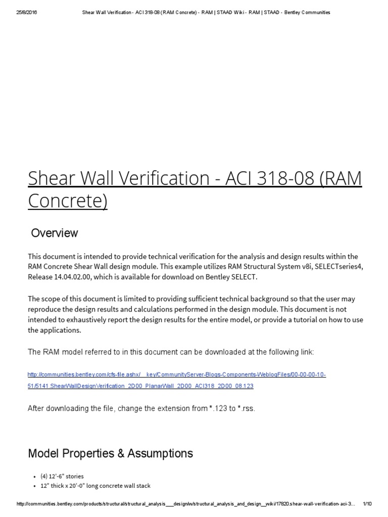 Shear Wall Verification - ACI 318-08 (RAM Concrete) - RAM - STAAD Wiki ...