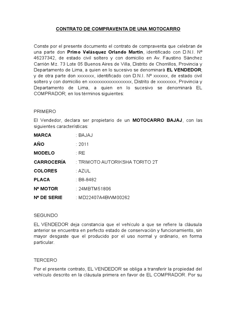 Contrato Compra Venta Moto | PDF | Propiedad | Información del gobierno
