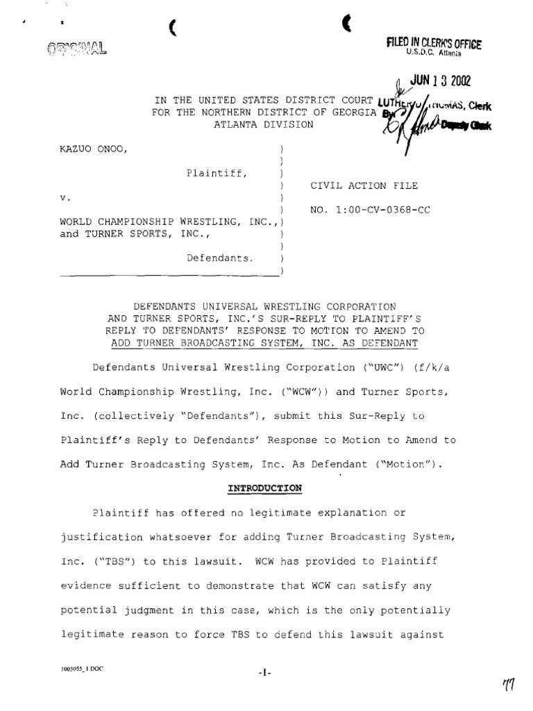 077 Sur Reply by Defendants | Lawsuit | Discovery (Law)