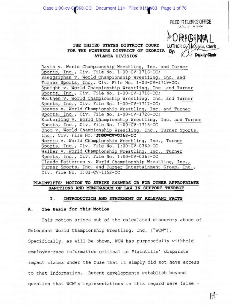 114 Motion by Plaintiffs To Strike Answers & For Sanctions | PDF ...