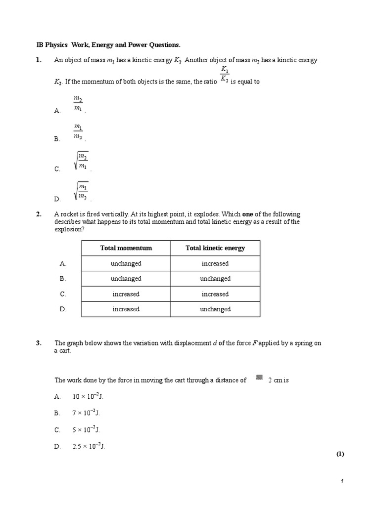 IB Physics: Work & Energy Problems | PDF | Mass | Temporal Rates
