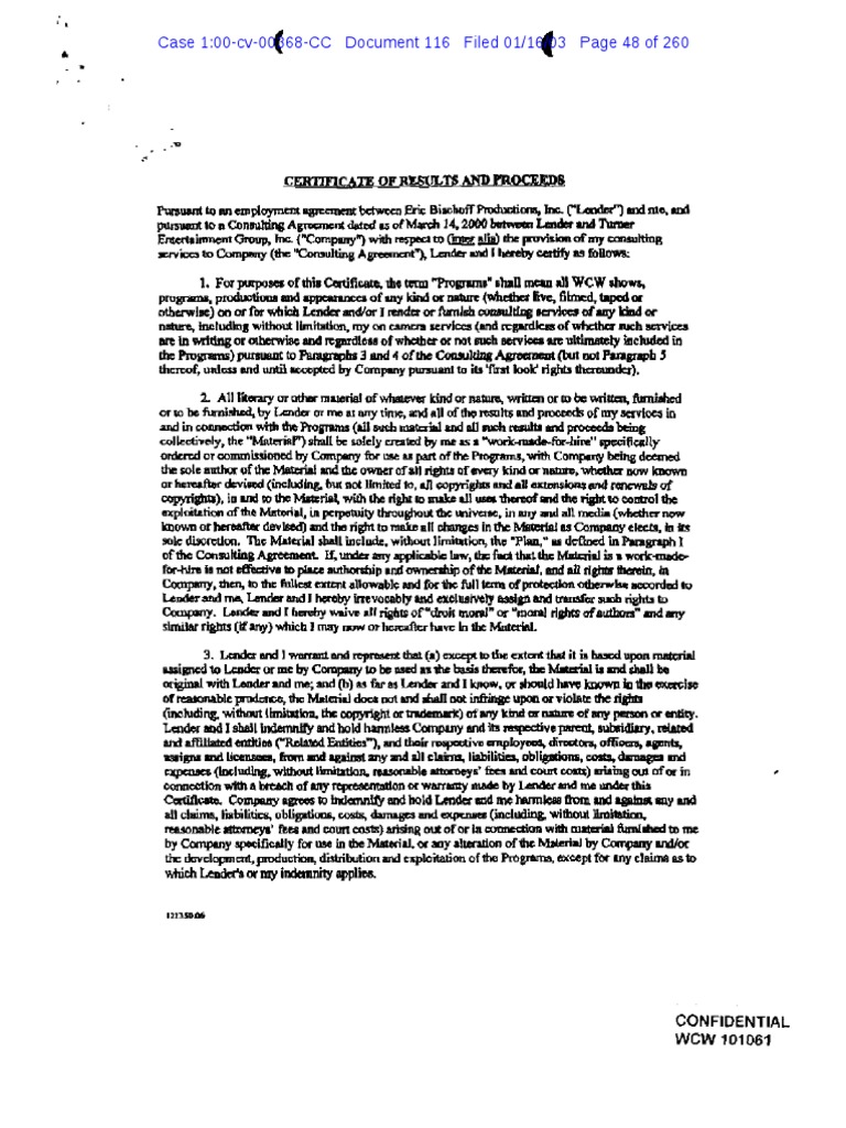 116-G Eric Bischoff Agreement | PDF | American Professional Wrestling ...