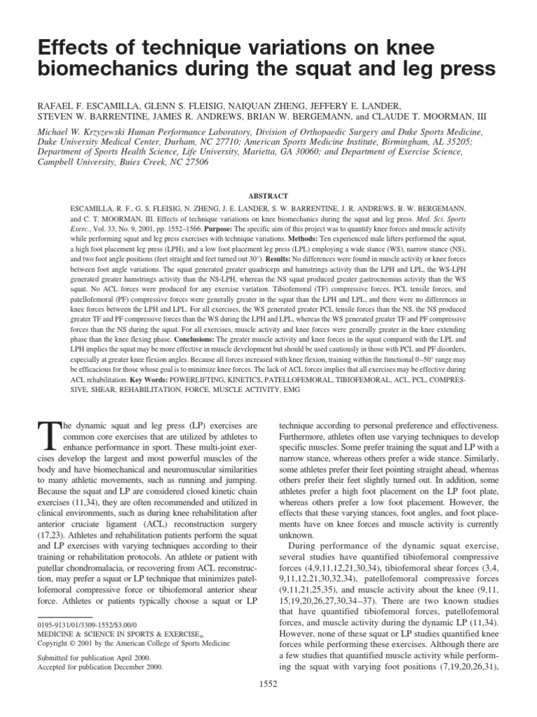 Biomechanics During The Squat and Leg Press PDF | PDF | Knee ...