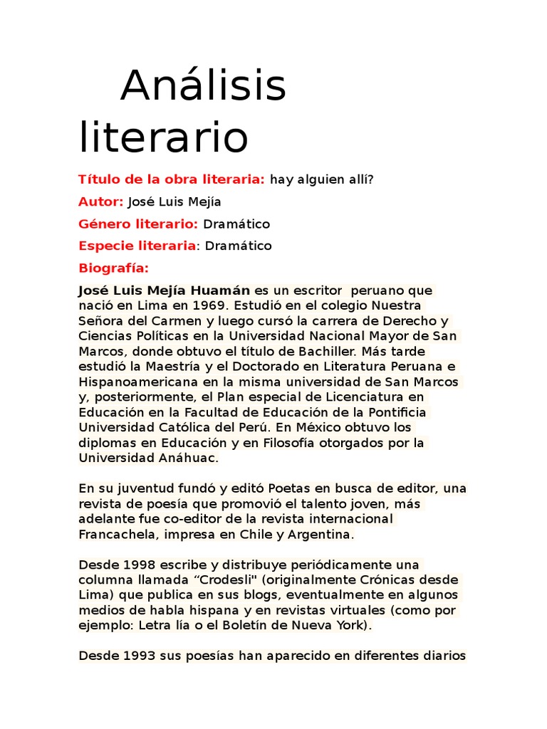 Analisis Literarios Ejemplos Definicion Análisis Literario De Un