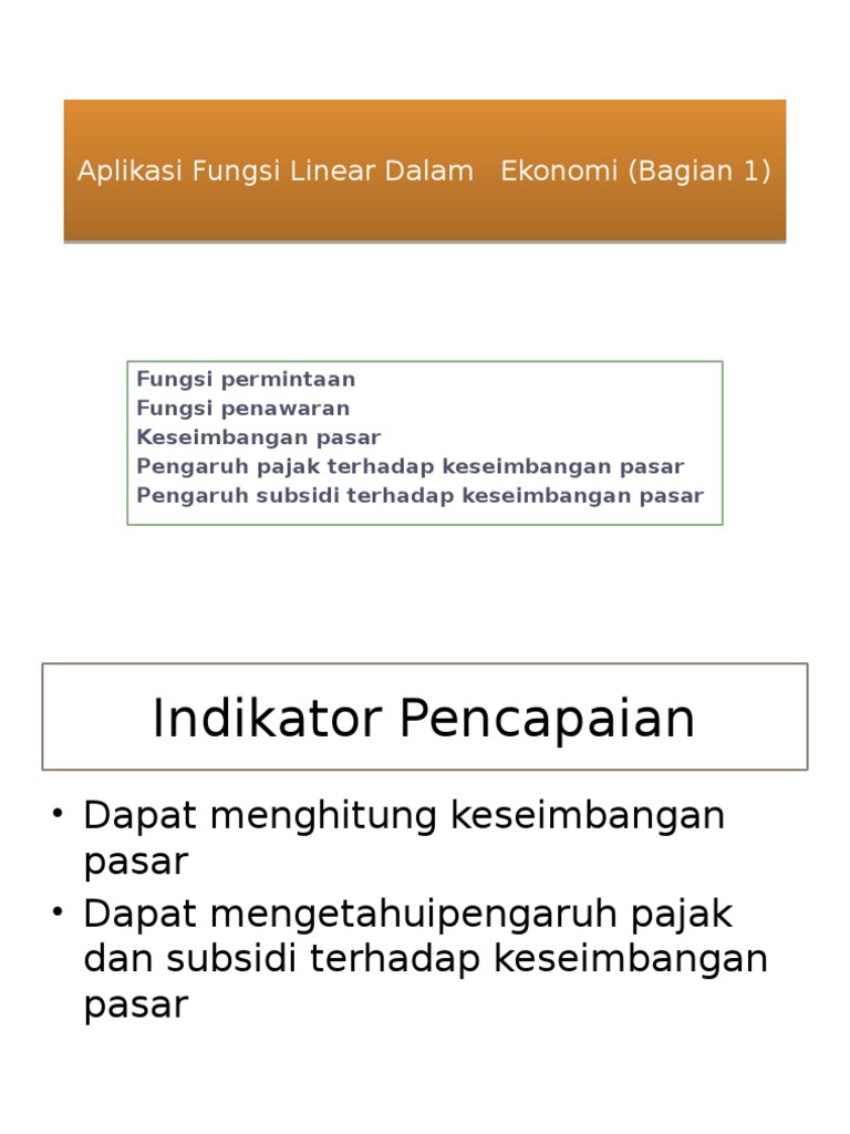 Aplikasi Fungsi Linear Dalam Ekonomi (Bagian 1 | PDF | Bisnis ...