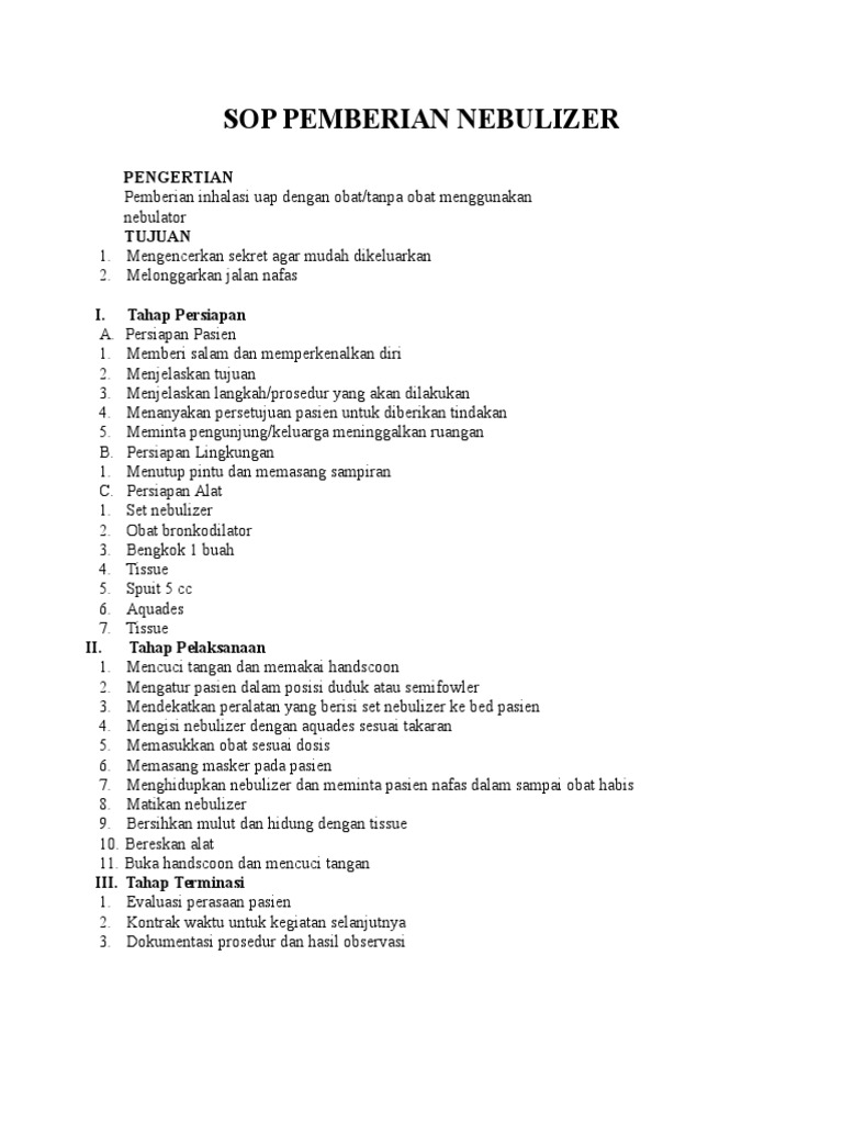 SOP Pemberian Nebulizer | PDF