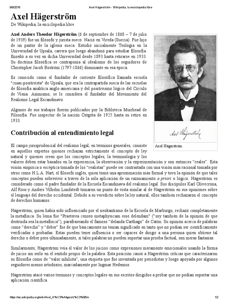 Axel Hägerström - Wikipedia, La Enciclopedia Libre | Teorías ...