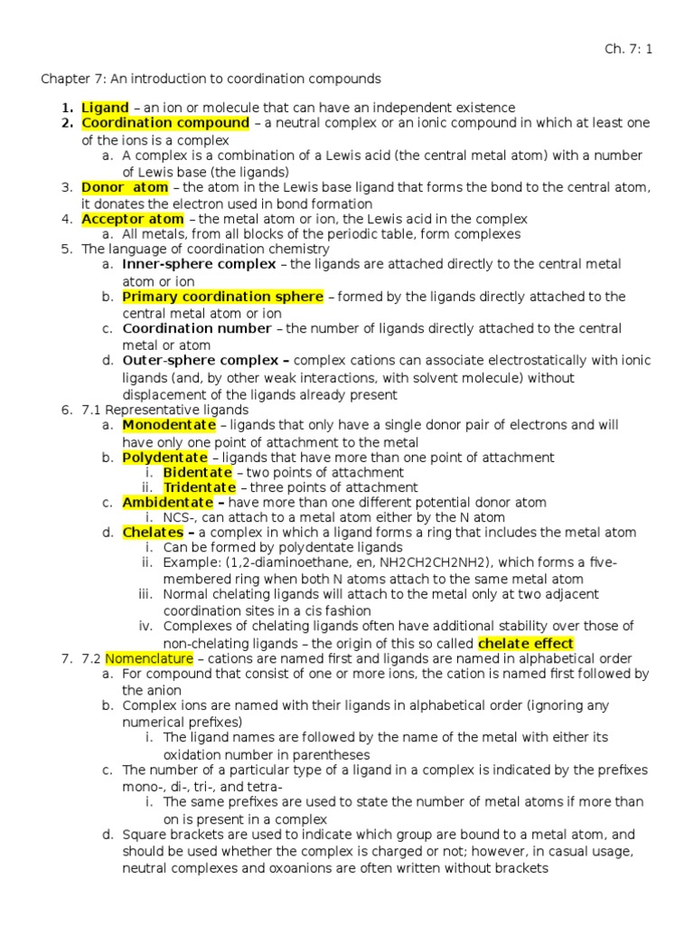 Chapter 7 An Introduction To Coordination Compounds | PDF ...