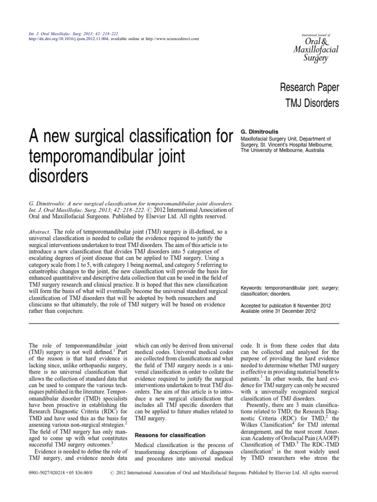 New Surgical Classification For TMD PDF | PDF | Osteoarthritis | Surgery