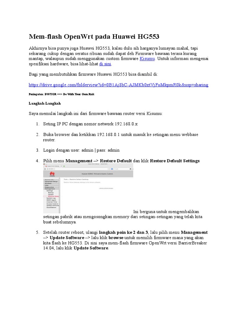 Flash OpenWrt di Huawei HG553 | PDF | Teknologi & Rekayasa