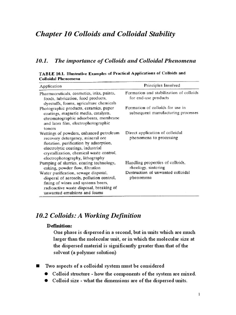 Chapter 10 Colloids and Colloidal Stability | PDF | Colloid | Emulsion