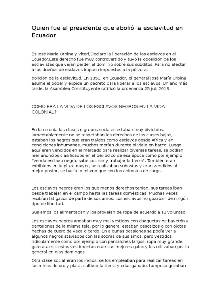 Quien Fue El Presidente Que Abolió La Esclavitud en Ecuador | PDF