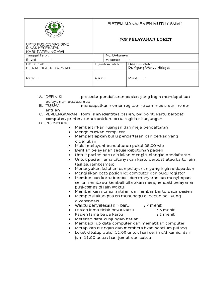 Sop Pelayanan Loket | PDF | Hukum | Kesehatan Holistik