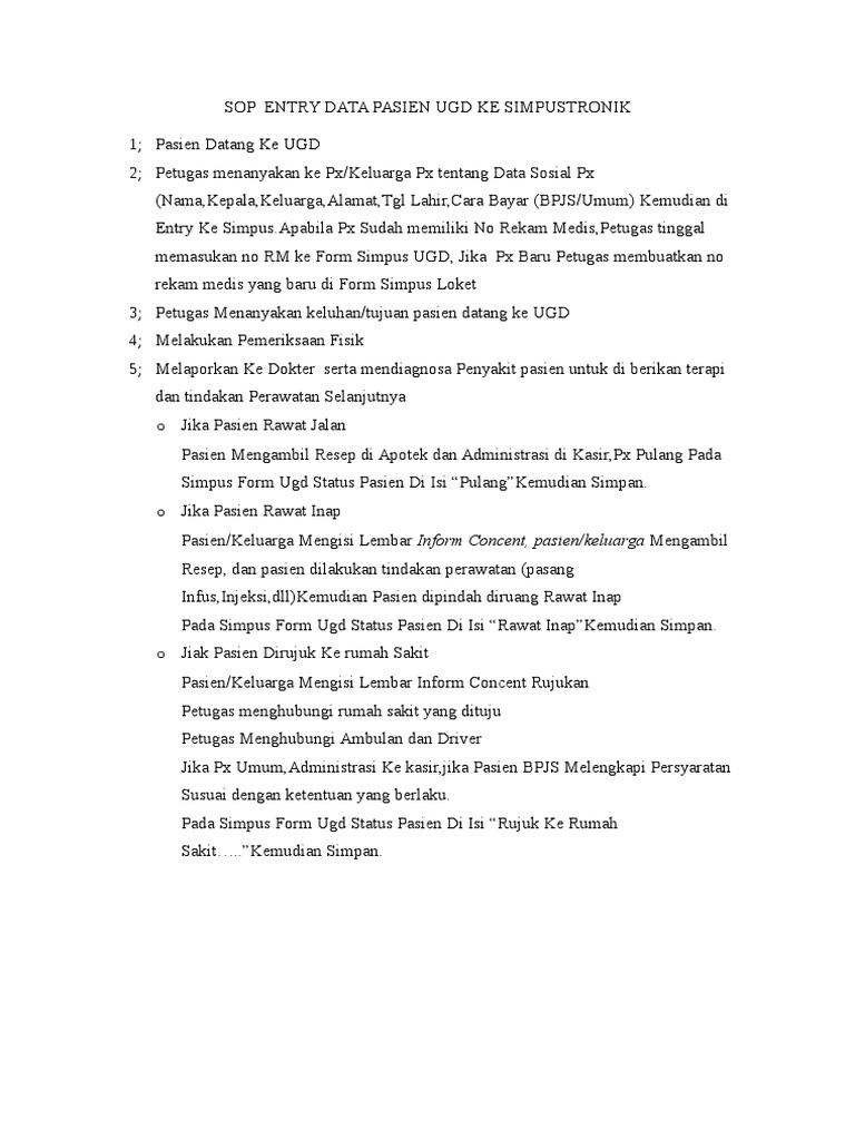 Sop Entry Data Pasien Ugd Ke Simpustronik | PDF