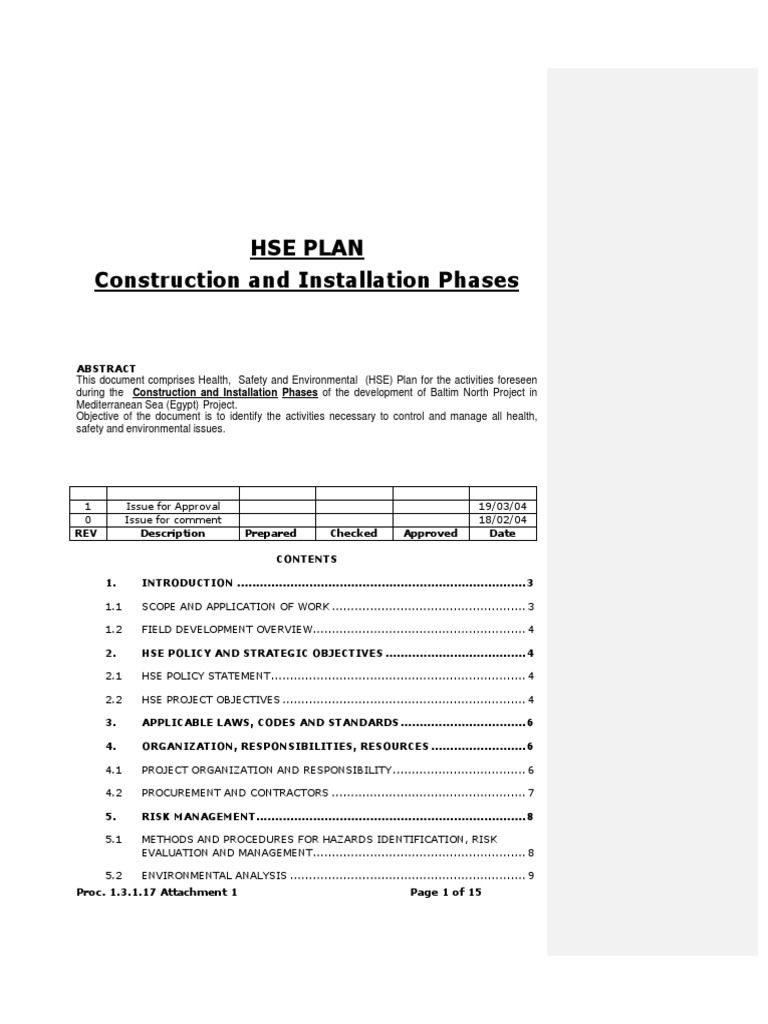 HSE Plan Format | PDF | Risk Management | Hazards