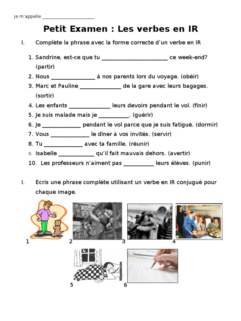 Examen sur les verbes en IR | PDF