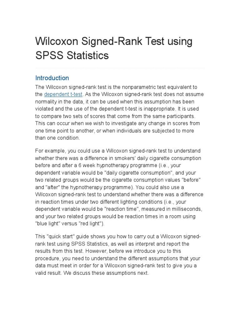 Wilcoxon Sign Rank Test | PDF | Level Of Measurement | Student's T Test