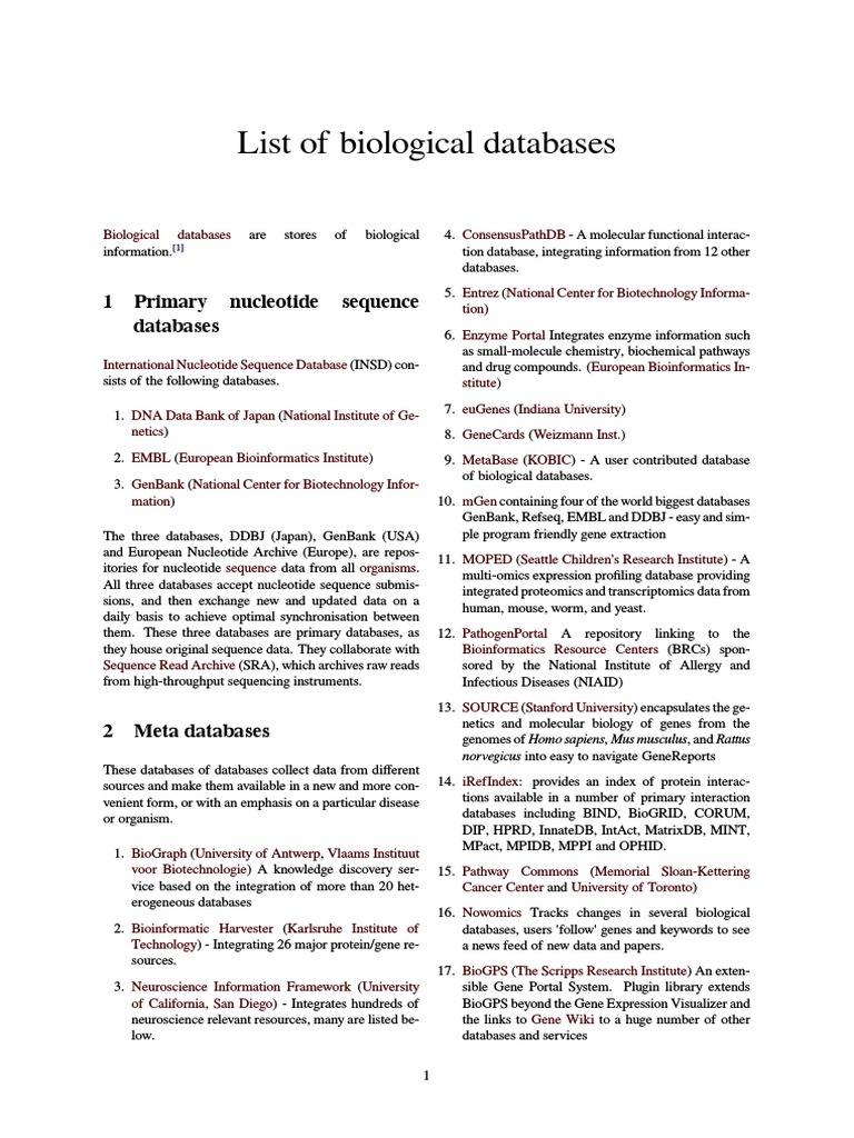 List of Biological Databases | PDF | Bioinformatics | Computational Biology