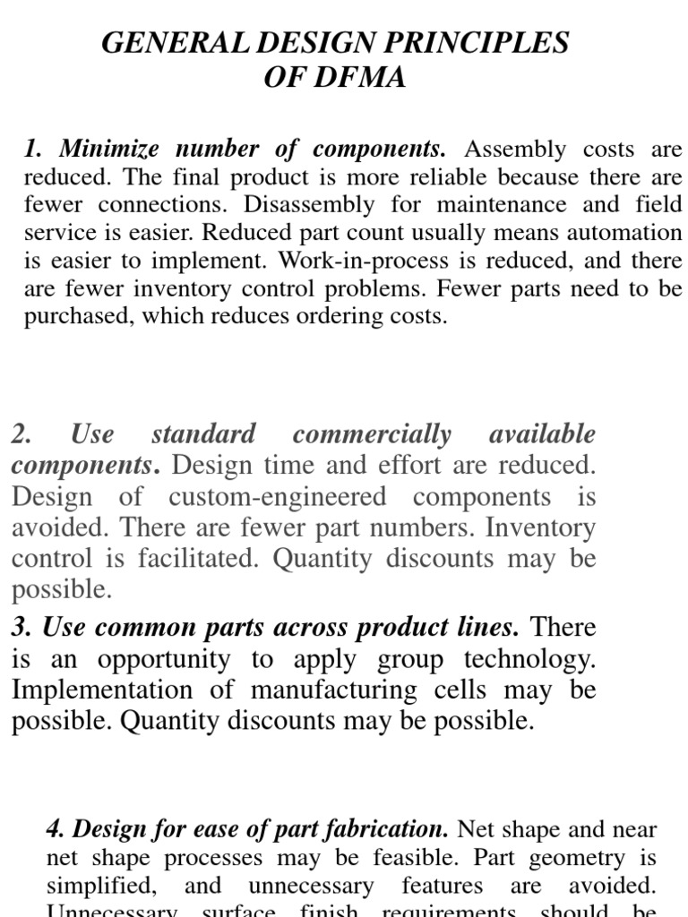 General Design Principles Of Dfma: 1. Minimize number of components ...