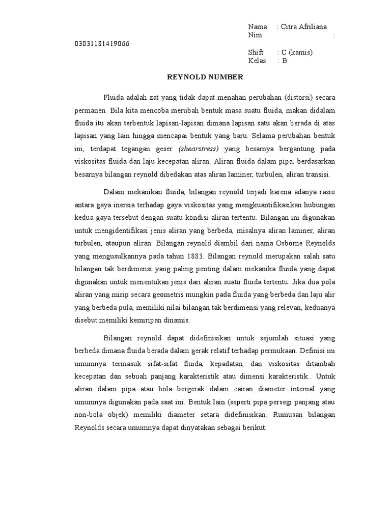 Bilangan Reynold | PDF