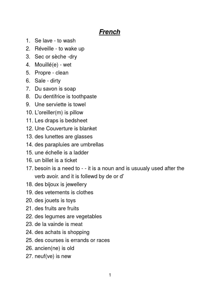 Essential French Vocabulary Guide | PDF | Linguistic Morphology | Style ...