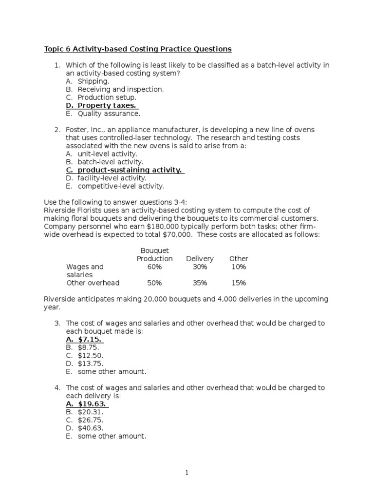 Topic 6 Activity Based Costing Practice Questions With Ans | Download Free PDF | Labour ...