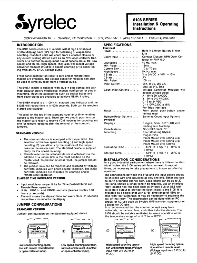 Syrelec 6108 Instructions | PDF