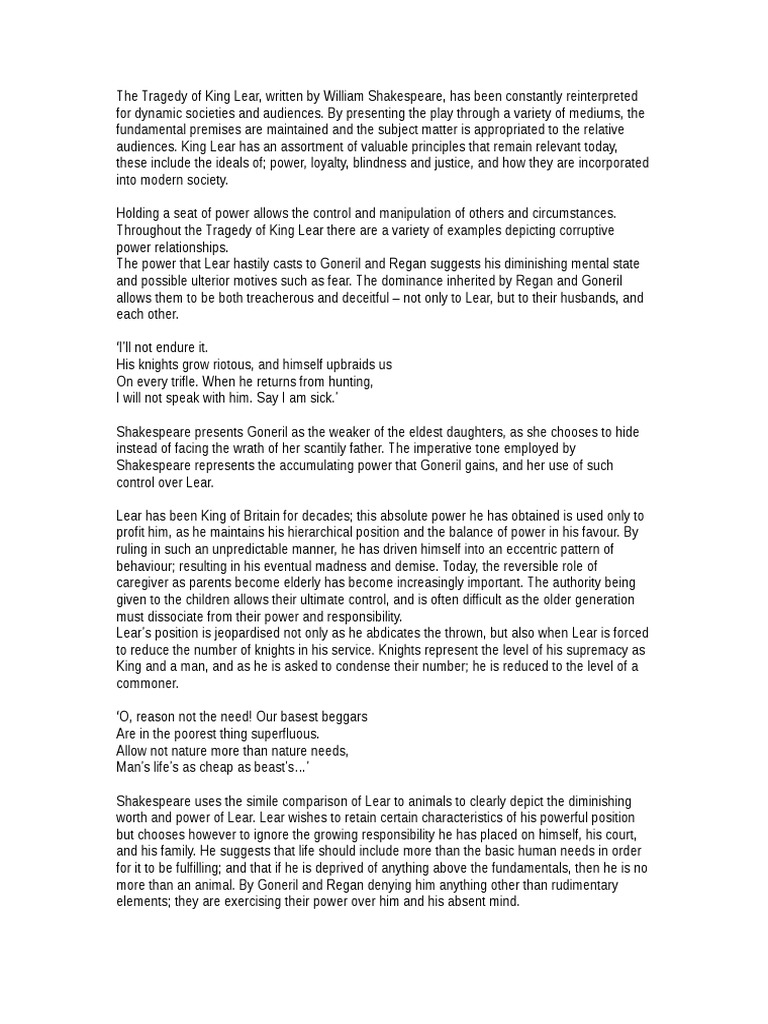 Power | PDF | King Lear | Justice
