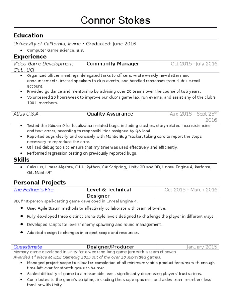 Connor Stokes - Resume - Web | PDF | Software Bug | Computing
