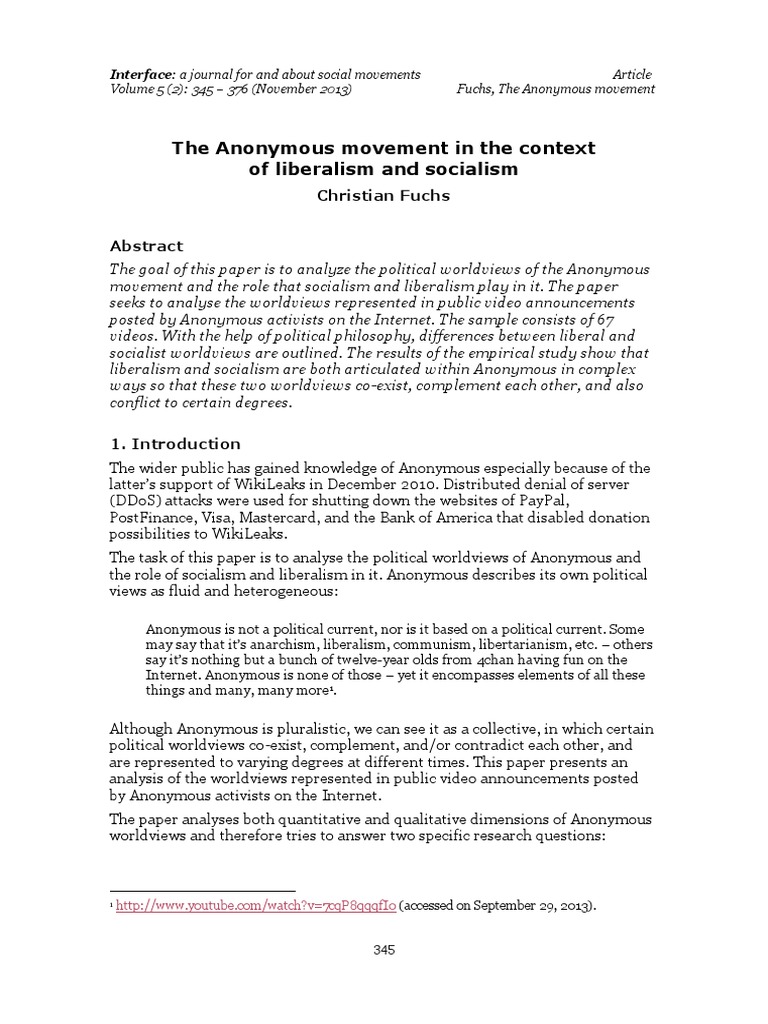 The Anonymous Movement in The Context of Liberalism and Socialism - A ...