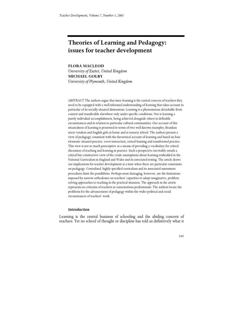 Learning Theories for Teacher Development | PDF | Learning | Framing ...