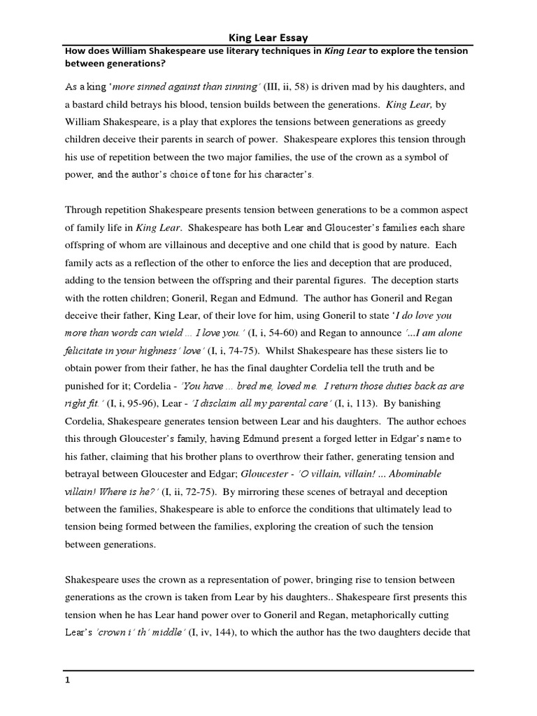 King Lear Essay | PDF | King Lear | William Shakespeare