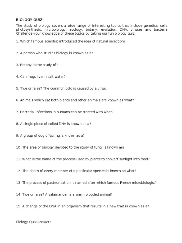 Science Quiz | PDF | Microbiology | Biology