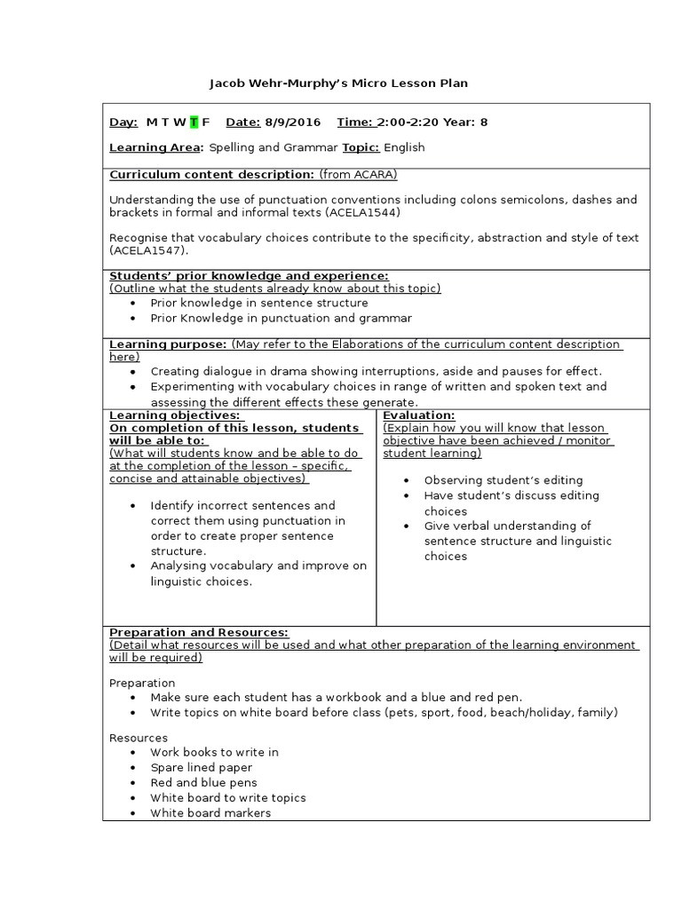 Jacobs Micro Lesson Plan | PDF | Question | Punctuation