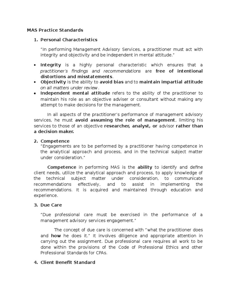 MAS Practice Standards-Sum | Download Free PDF | Competence (Human Resources) | Attitude ...