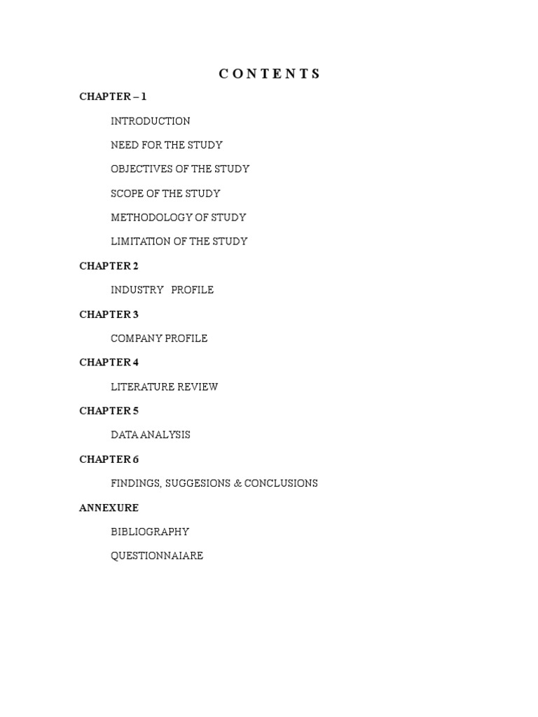 Chapter - 1: Need For The Study Objectives of The Study Scope of The ...