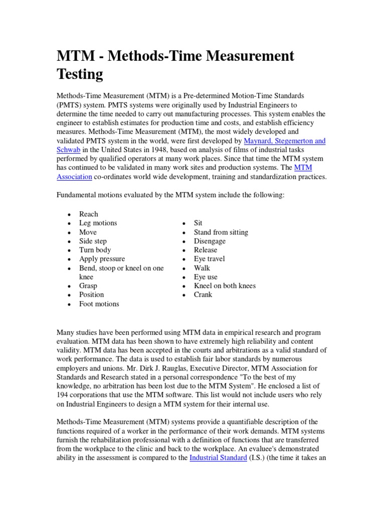 MTM in Work Measurement | PDF | Psychology | Cognition
