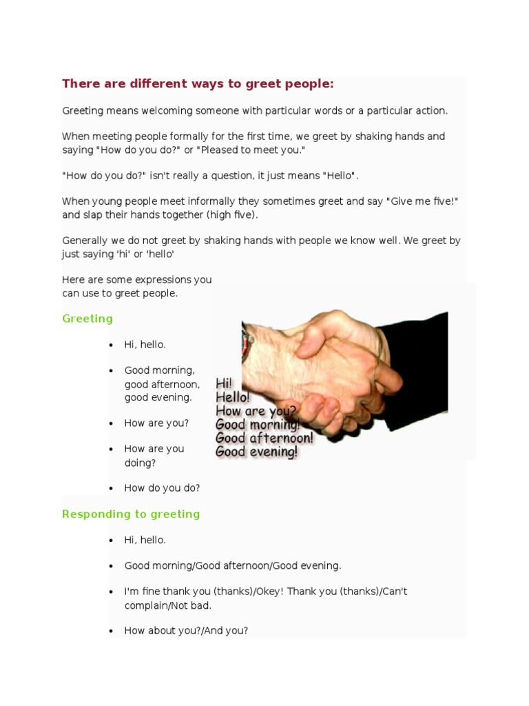 There Are Different Ways To Greet People:: Greeting | PDF