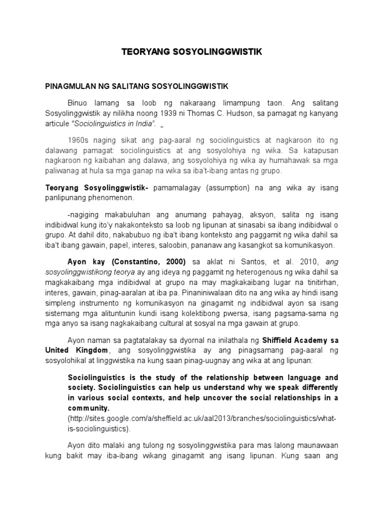 Teoryang Sosyolinggwistik | PDF