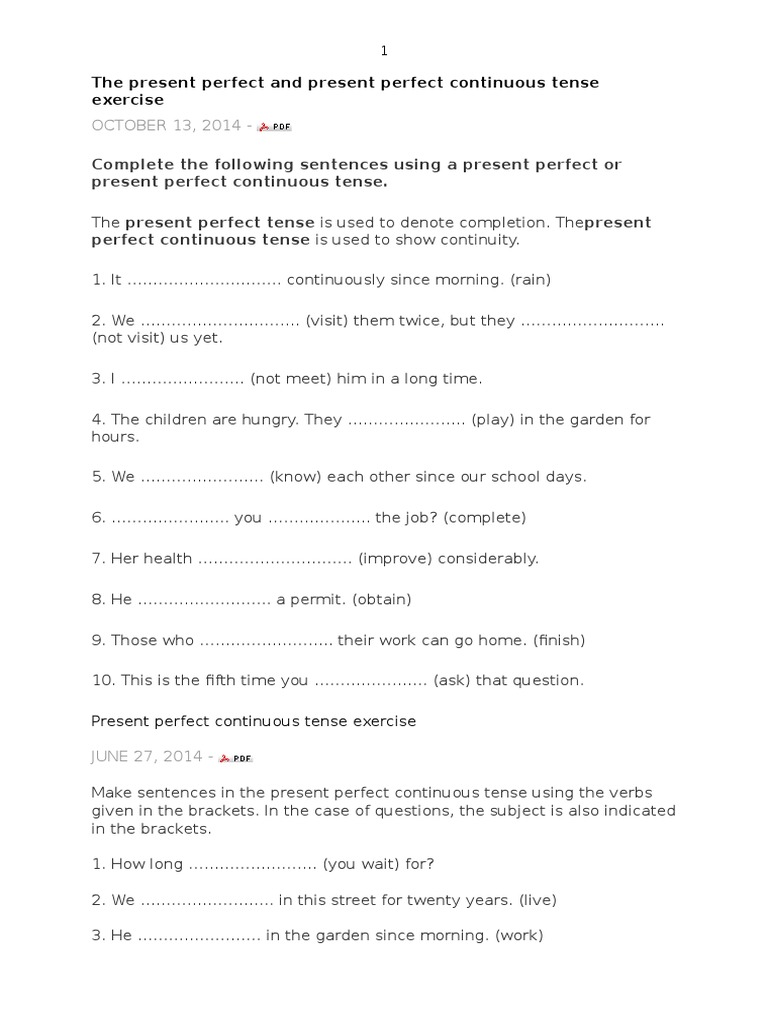 English-Angol The Present Perfect and Present Perfect Continuous Tense ...