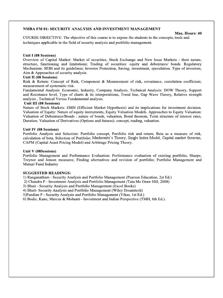Markowitz's Theory, Single Index Model, Capital Market Theorem | PDF