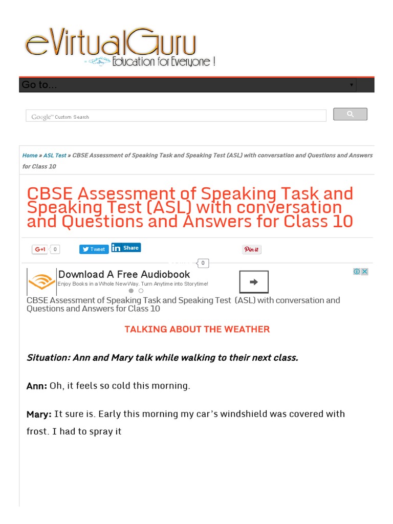 CBSE Assessment of Speaking Task and Speaking Test (ASL) With ...