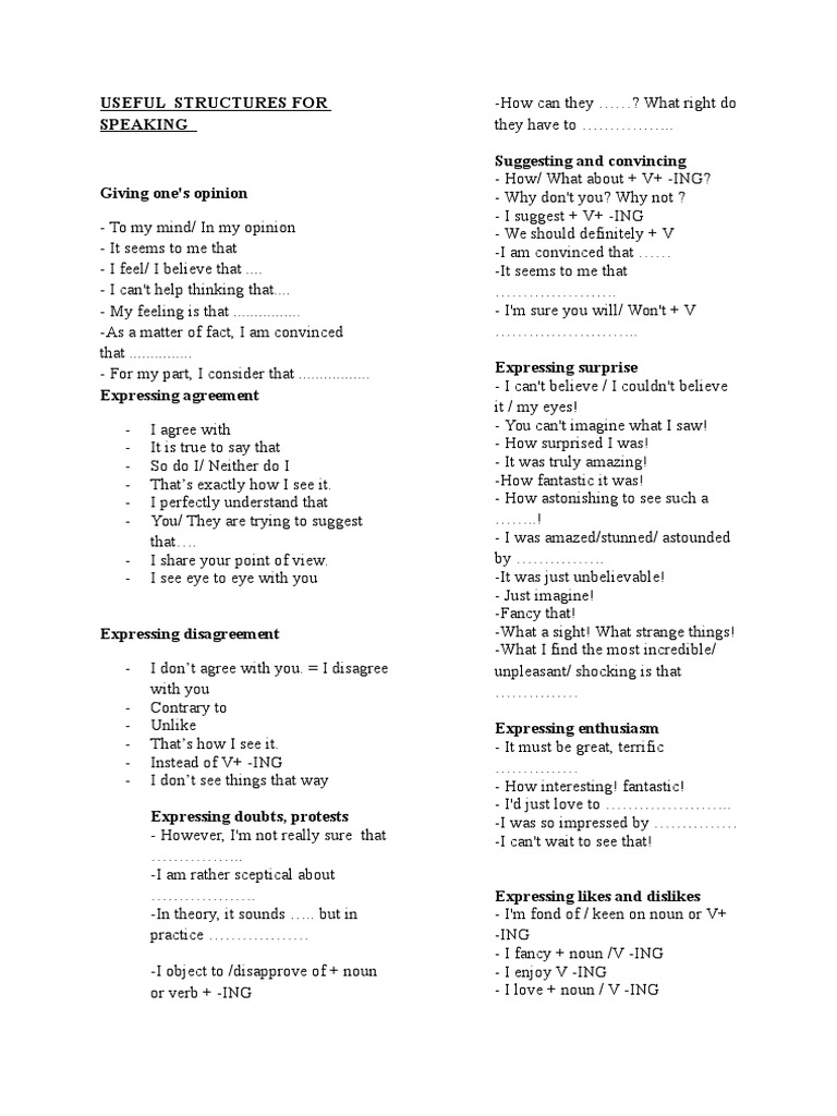 Useful Structures For Speaking Suggesting and Convincing | PDF