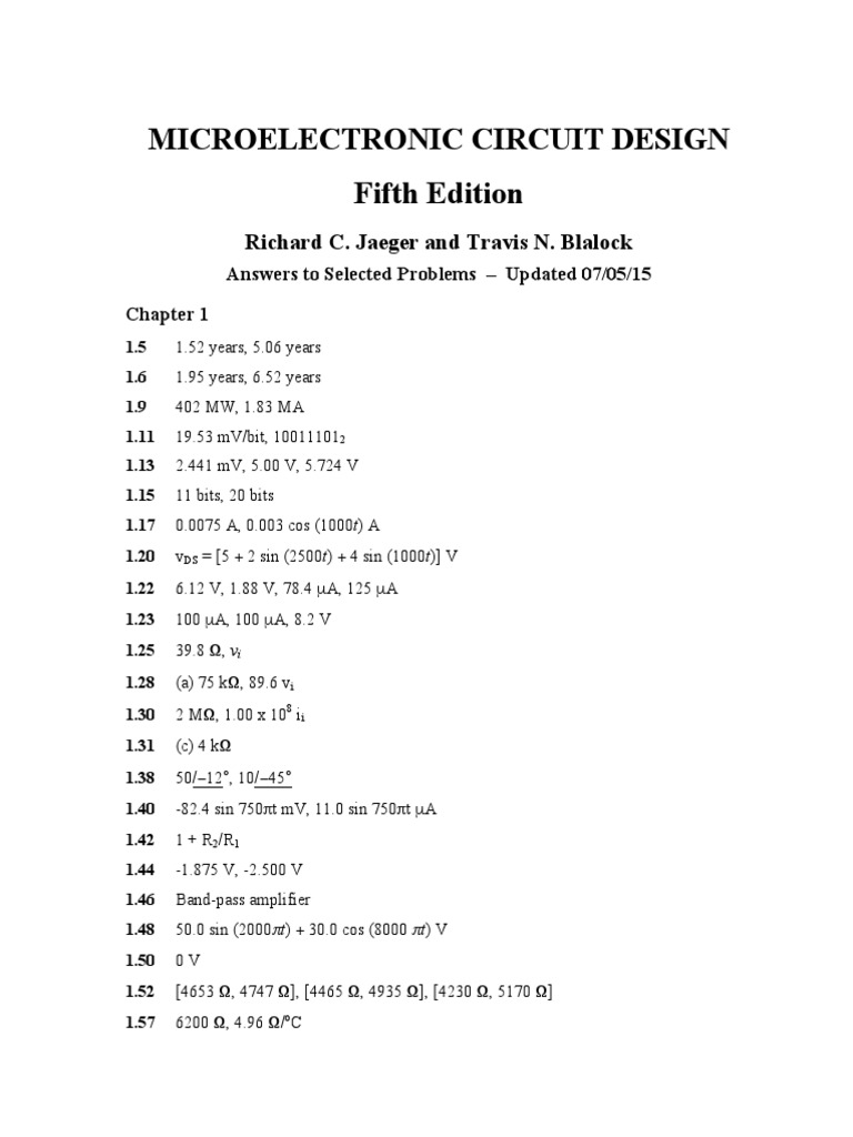 Microelectronic Circuit Design Fifth Edition: Richard C. Jaeger and Travis N. Blalock | PDF ...