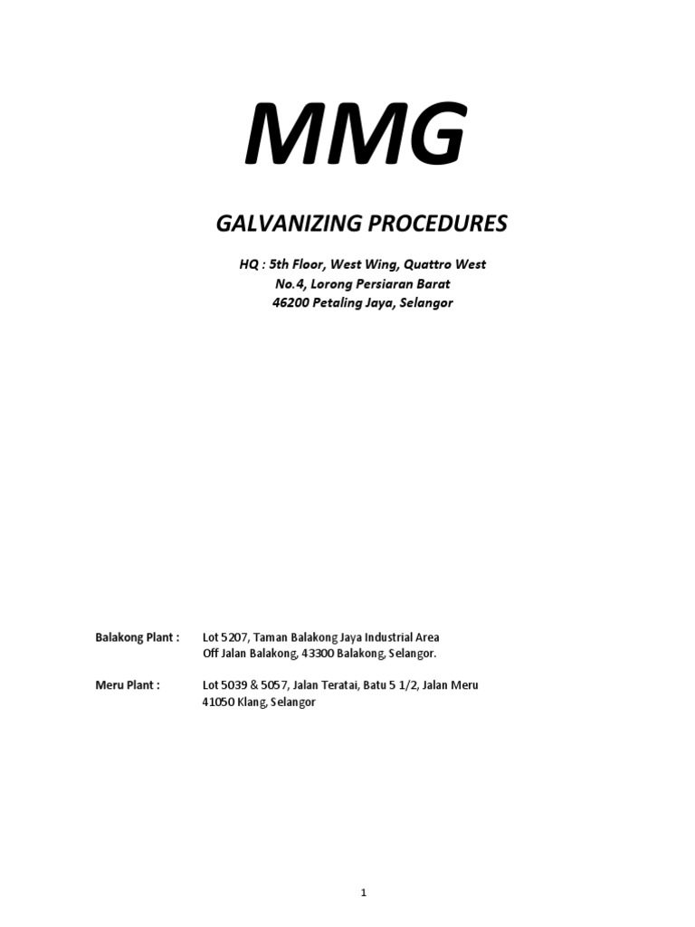 Mos Galvanizing Procedures | PDF | Galvanization | Zinc