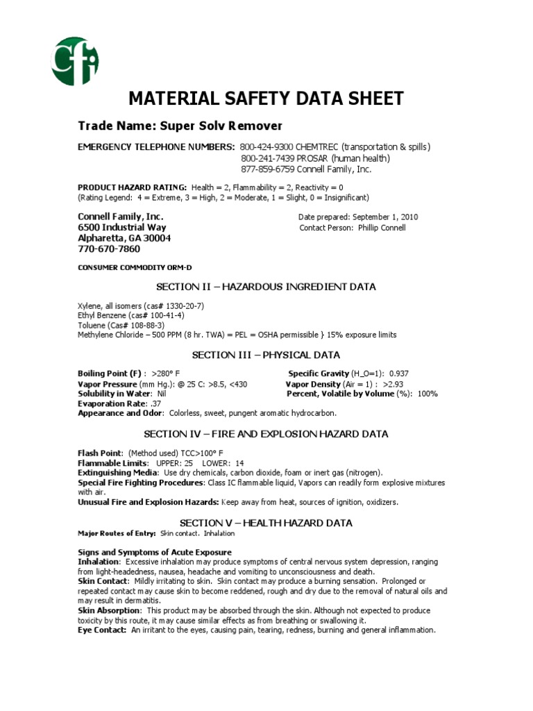 Super Solv Remover MSDS PDF | PDF | Nausea | Vomiting