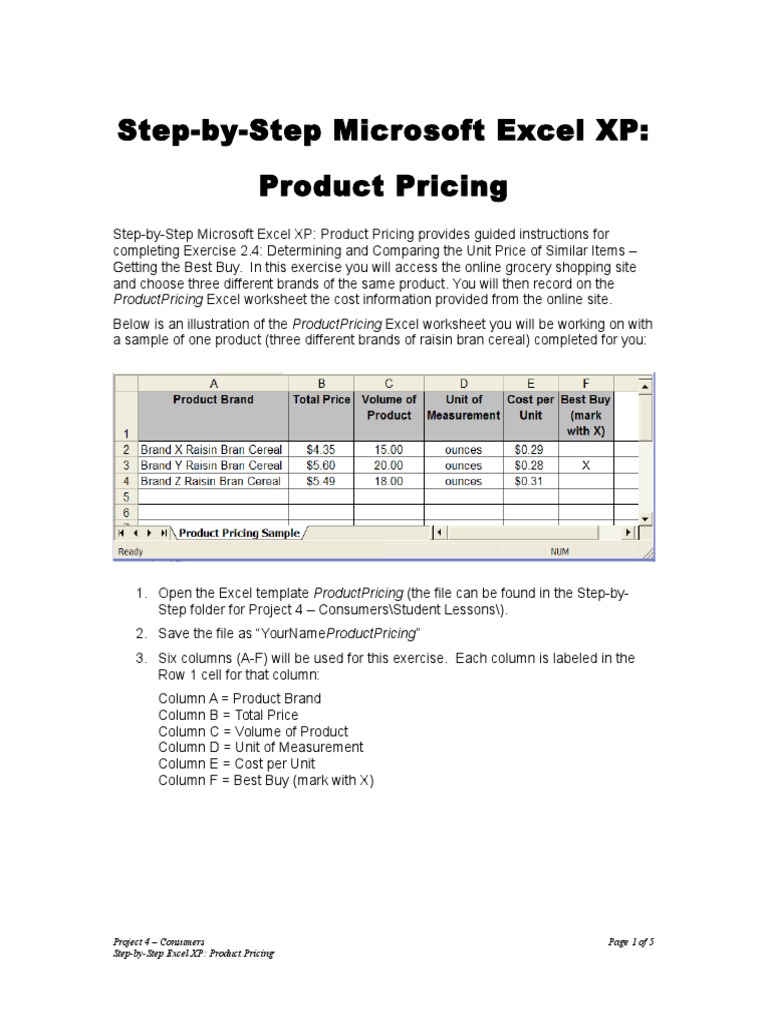 Step-by-Step Microsoft Excel XP: Product Pricing | PDF | Grocery Store ...