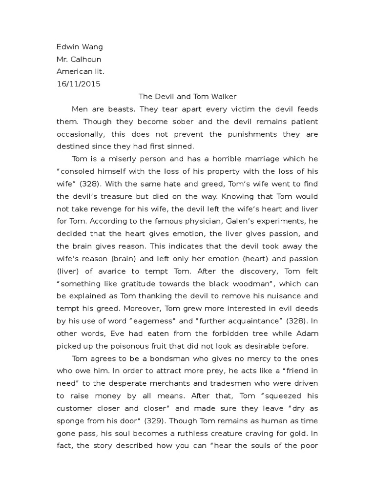 Analysis of "The Devil and Tom Walker" | PDF | Devil | Seven Deadly Sins