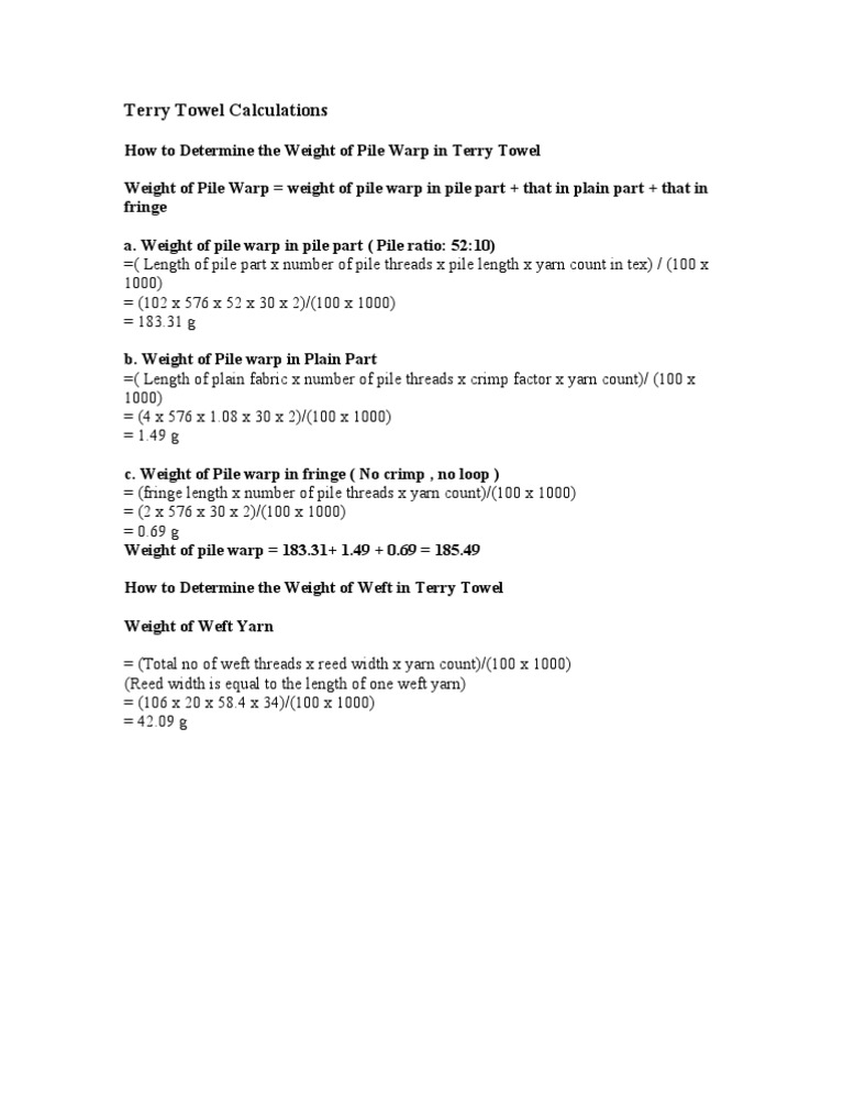 Terry Towel Calculations | PDF | Teaching Methods & Materials